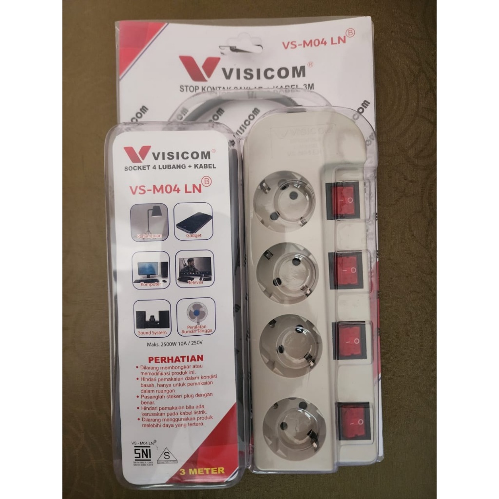 Jual VISICOM STOP KONTAK 4 LUBANG + SAKLAR TERSENDIRI + KABEL 3MTR | Shopee Indonesia