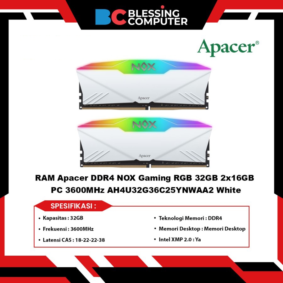 Jual RAM Apacer DDR4 NOX Gaming RGB 32GB 2x16GB PC 3600MHz ...