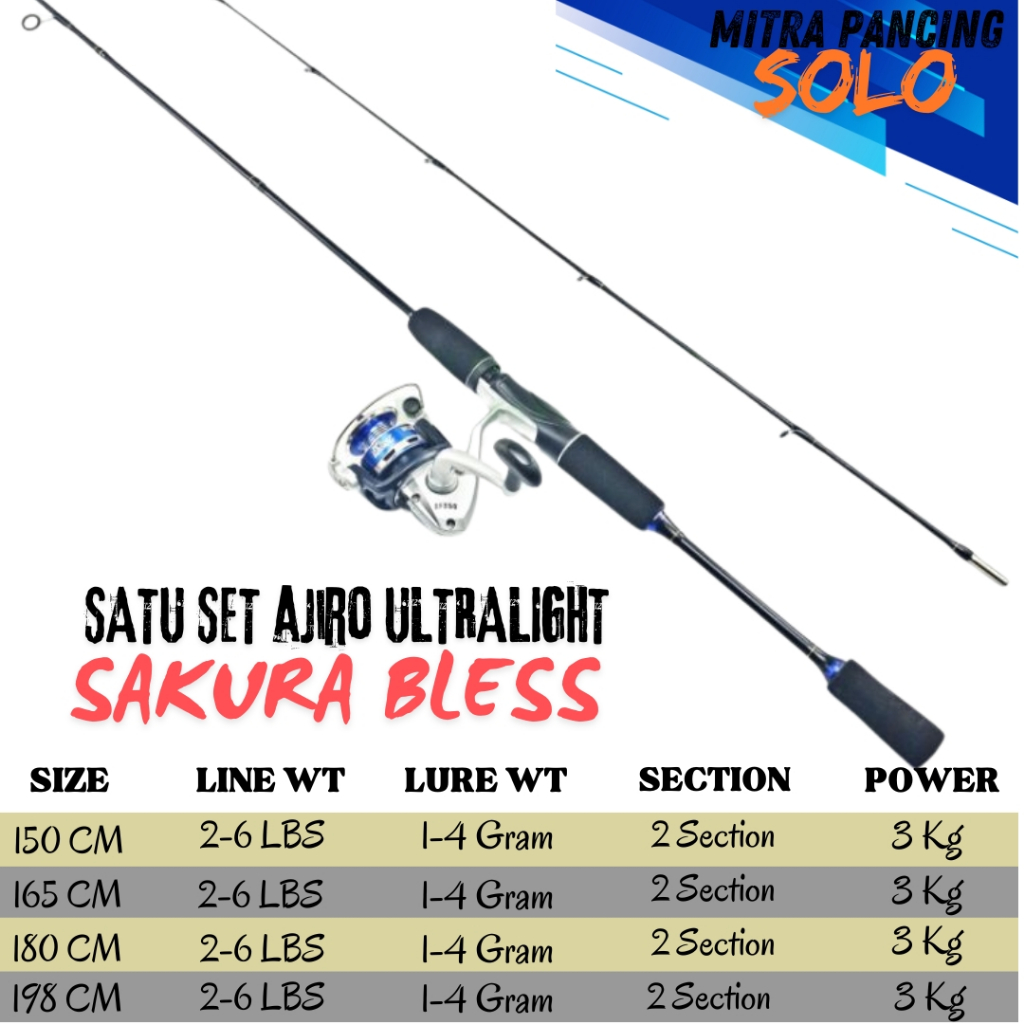 Jual Satu set Joran pancing ultralight UL Ajiro sakura 2-6lb fiber solid kuat max 5kg up ...