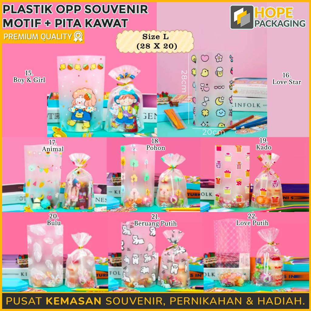 Jual [ 20 PCS ] OPP Kemasan Plastik + Pita Kawat Souvenir Motif Kue ...