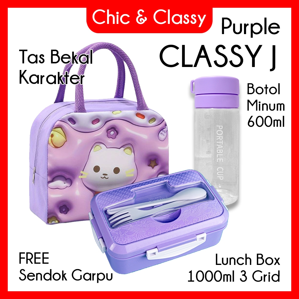 Jual CLASSY J || Kotak Makan Lunch Box Set Paket Sendok Garpu Botol Minum Tas Bekal Makan Anak ...