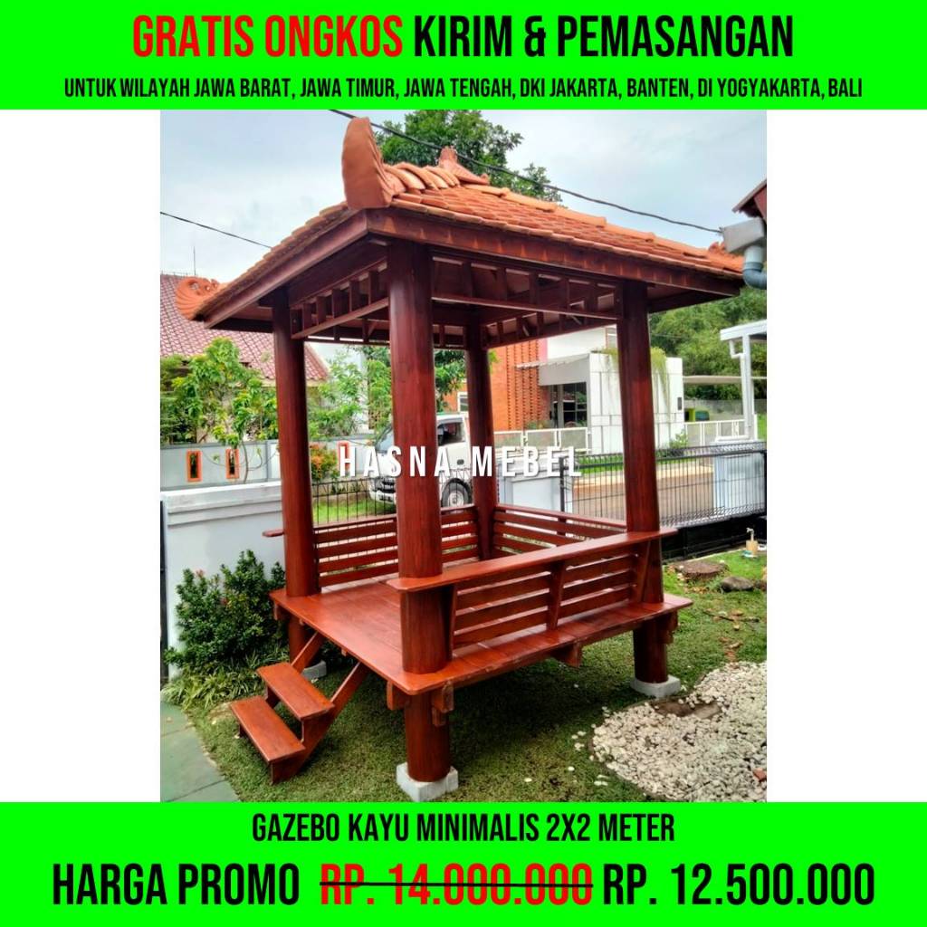 Jual gazebo kayu minimalis modern ukuran 2x2 atap genteng | Shopee ...