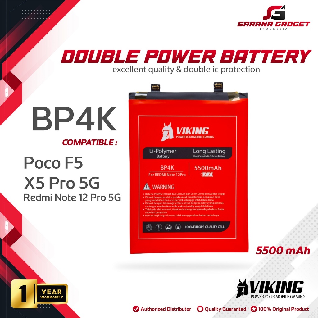 Jual VIKING Double Power Baterai BP4K XiaoMi Redmi Note 12 Pro 5G ...