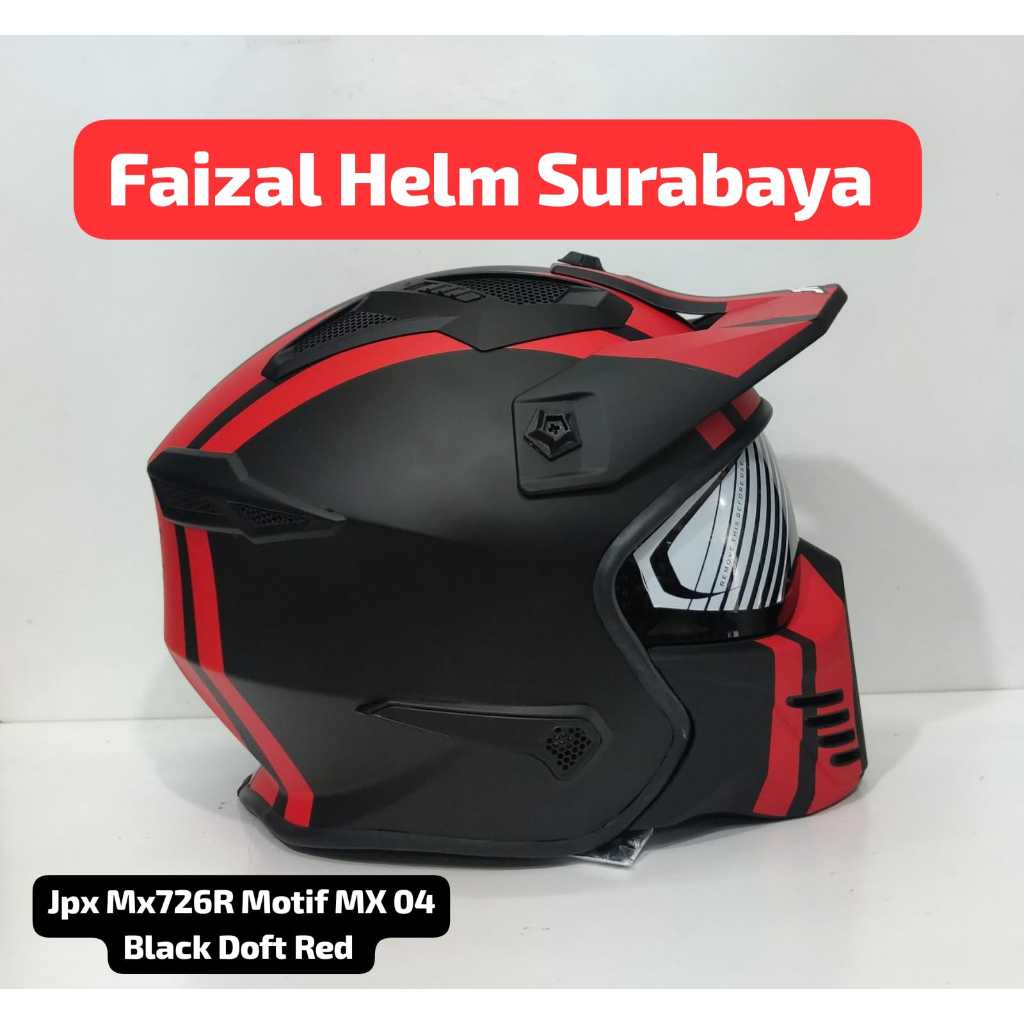 Jual HELM JPX MX726R MOTIF MX04 BLACK DOFT RED VISOR SMOKE/CLAER ...