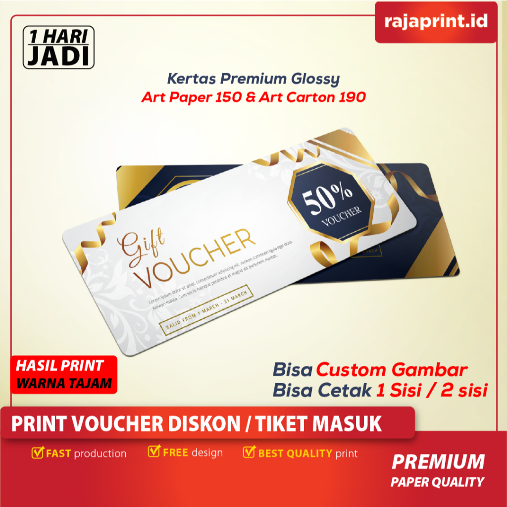 Jual Cetak Voucher Ukuran Custom 14,5 x 6 Cetak Voucher Kupon Makanan ...