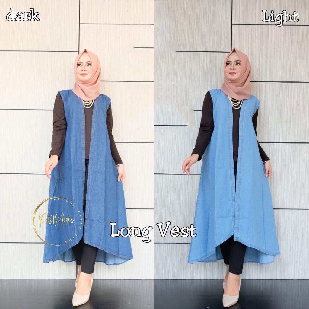 Jual baju rompi wanita jeans jena long outer dan vest standar kekinian ...