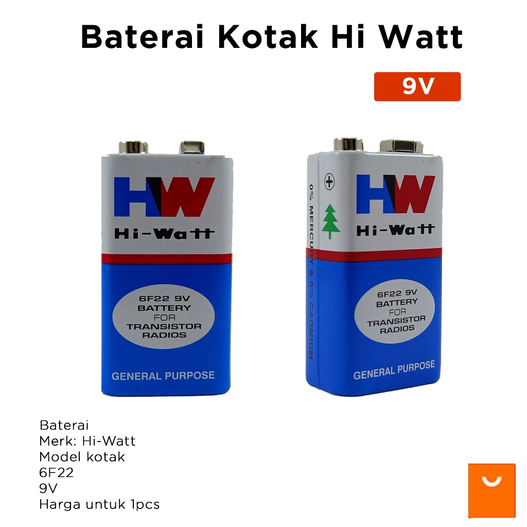 Jual Battery HW Hi Watt 9V Batere 9 V Volt Batre Baterai Kotak Original ...