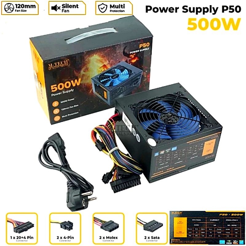 Jual POWER SUPPLY P50 500Watt / Power Suplay M-tech 500watt P50 ...