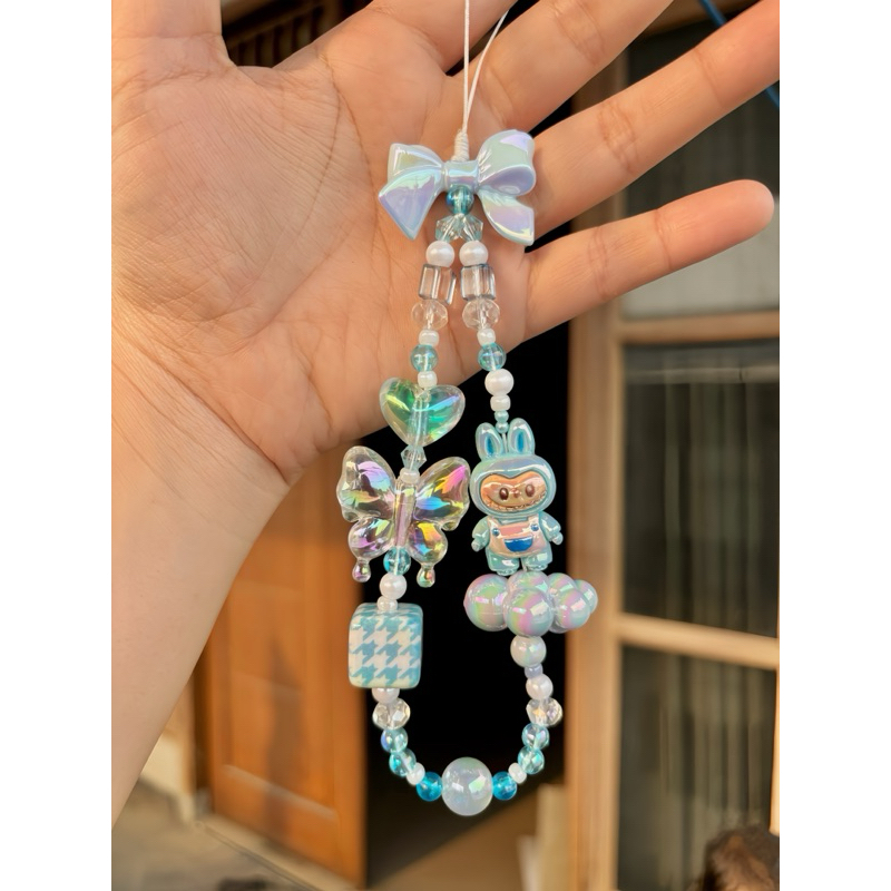 Jual labubu phone strap biru / gantungan hp labubu / tali hp labubu ...