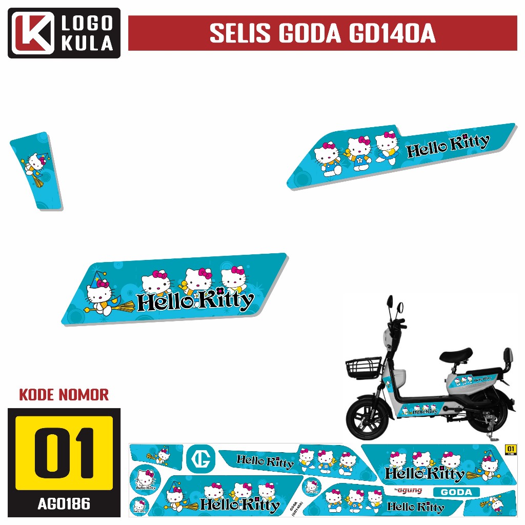 Jual Stiker Striping Sepeda Listrik Goda GD140A Motif Selis Hello Kitty ...