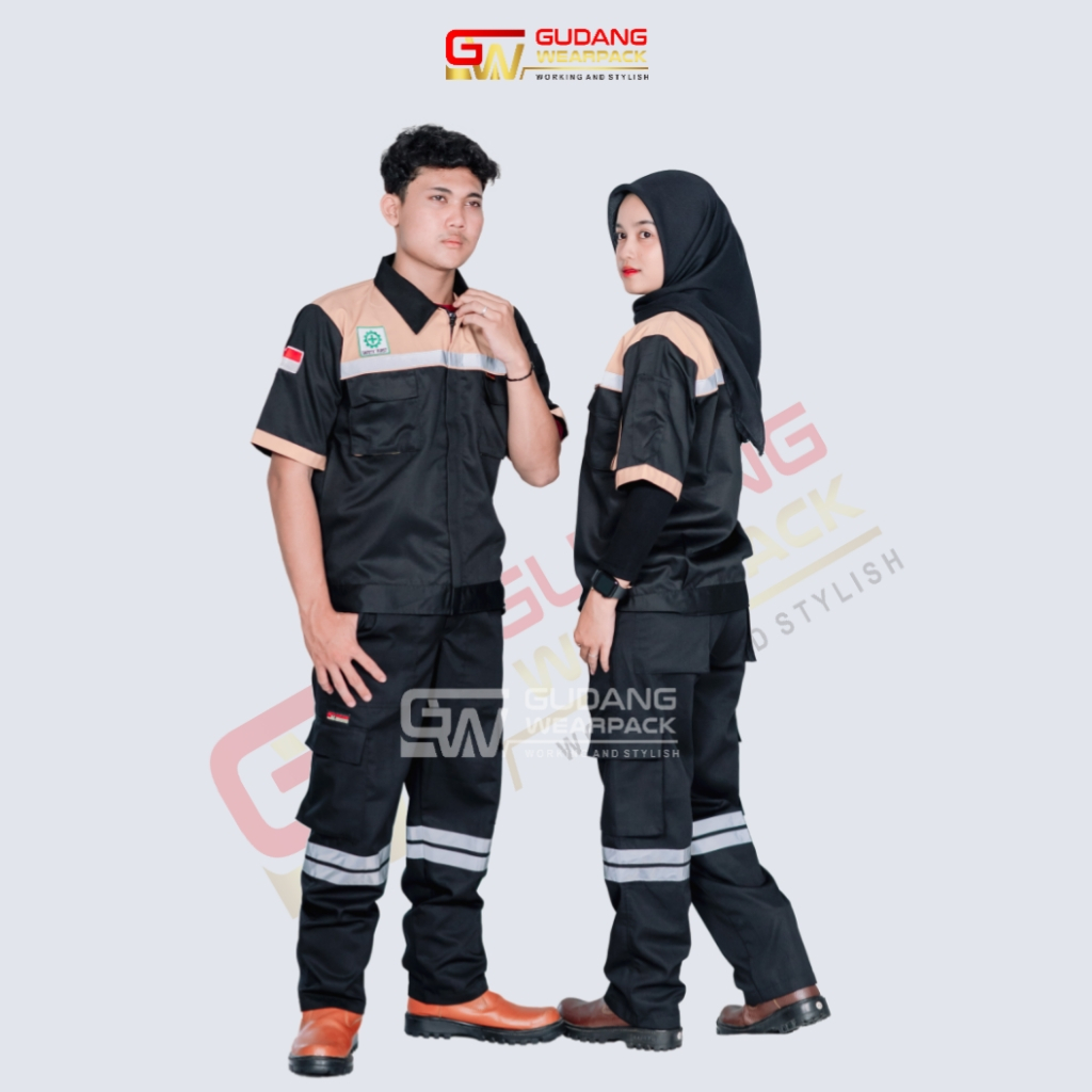 Jual Setelan Wearpack (Baju Lengan Pendek dan Celana kerja) Warna Hitam ...
