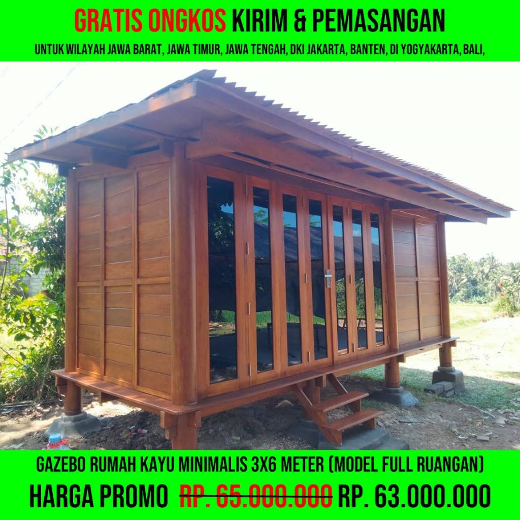 Jual gazebo unik minimalis modern dari kayu ukuran 3x5 meter sirap ulin ...