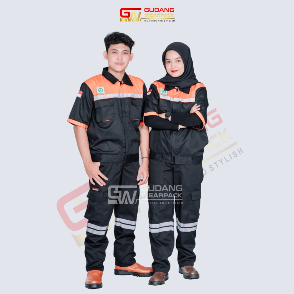 Jual WEARPACK SETELAN Wearpack HITAM- OREN\lengan pendek\sleting/BAJU ...