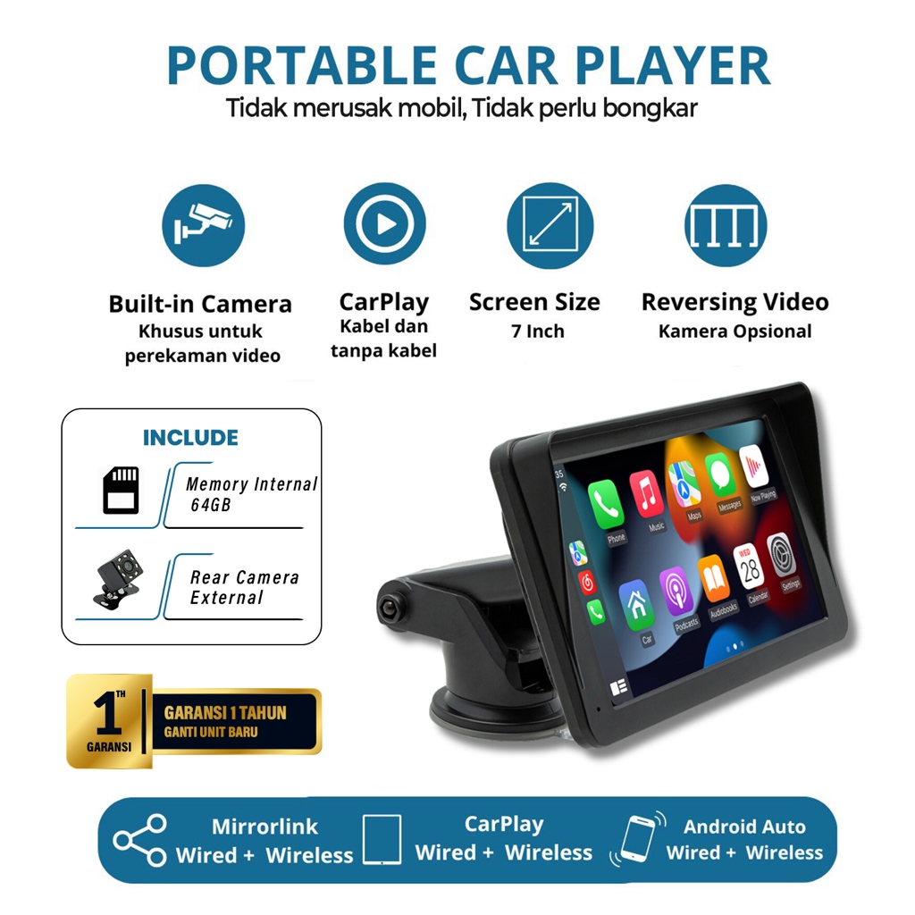 Jual SUCITOB5300L Head Unit 7 inch Portable Car Player Head Unit ...