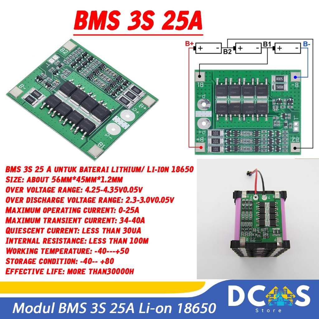 Jual Modul BMS Battery Management System 3S 25A Li-Ion 18650 Battery ...