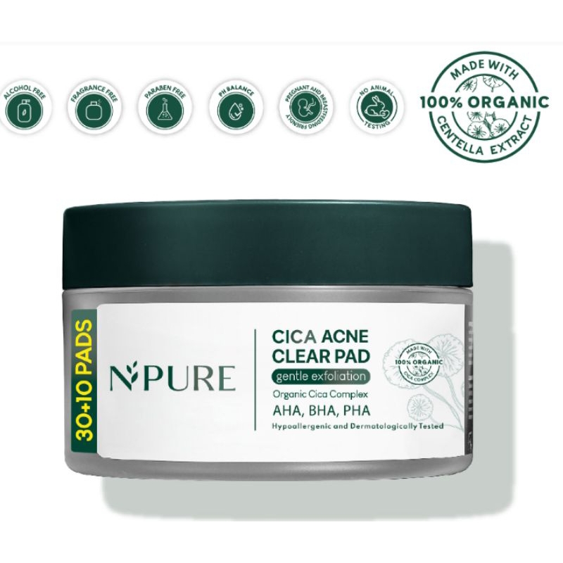 Jual N'PURE CICA ACNE CLEAR PAD - KAPAS EKSFOLIASI ( 100 G / 40 PAD ...