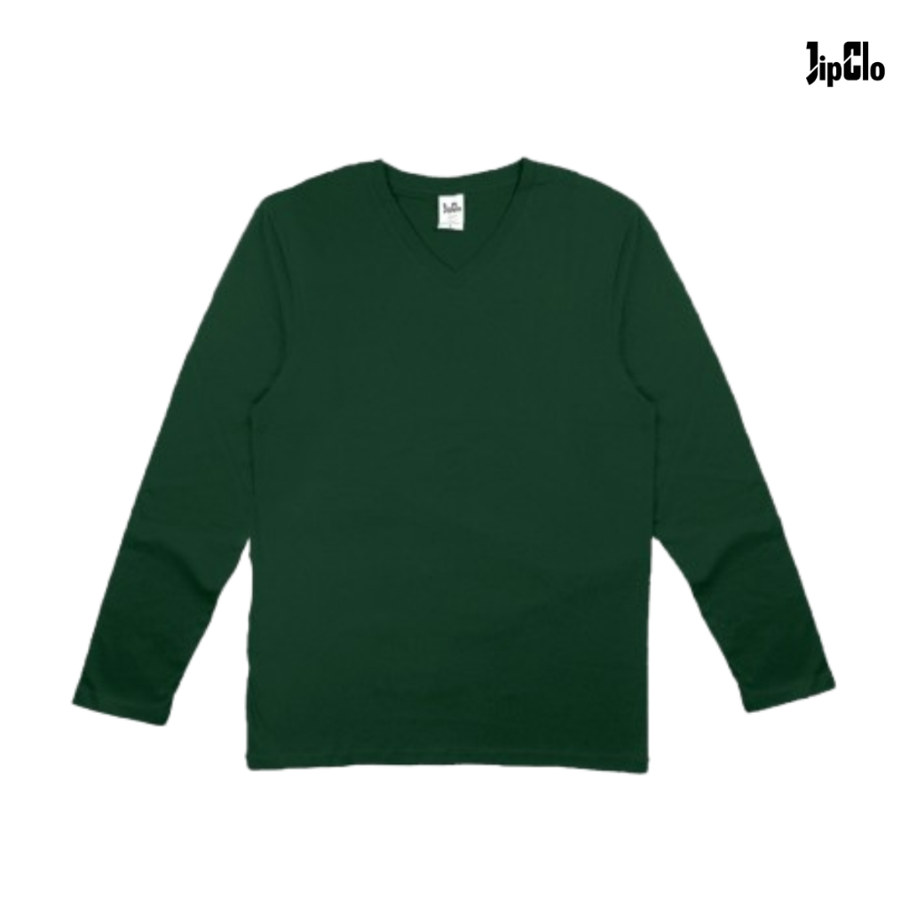 Jual JipClo Kaos Polos Lengan Panjang V Neck Unisex Pria Wanita Hijau ...