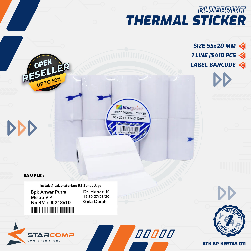 Jual Blueprint Kertas Label Sticker 55x20 mm 1 Line Direct Thermal ...