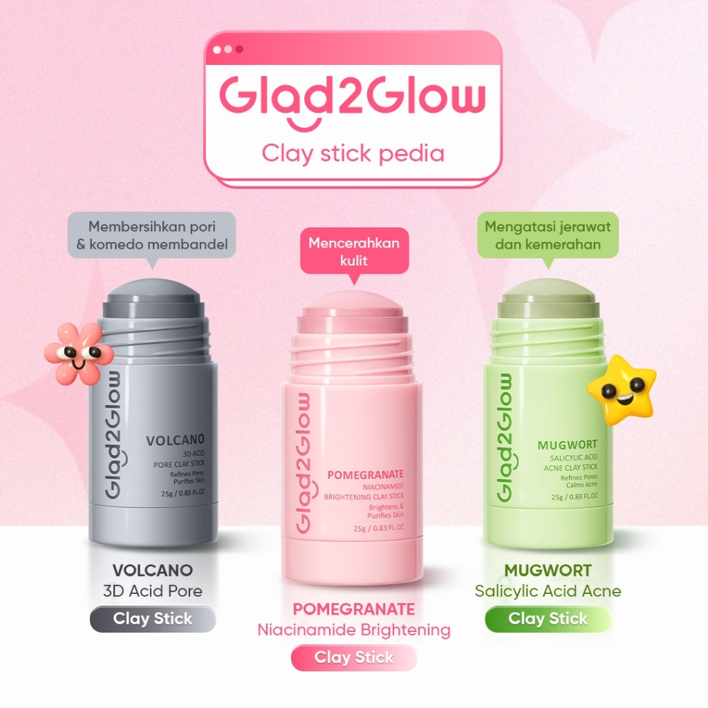 Jual GLAD2GLOW Mugwort Salicylic Acid Acne Clay Stick 25gr / Volcano 3D ...