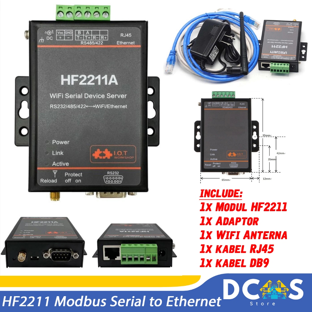 Jual HF2211 Modbus Serial to Ethernet WIFI Converter RS232/RS485 to TCP IP | Shopee Indonesia