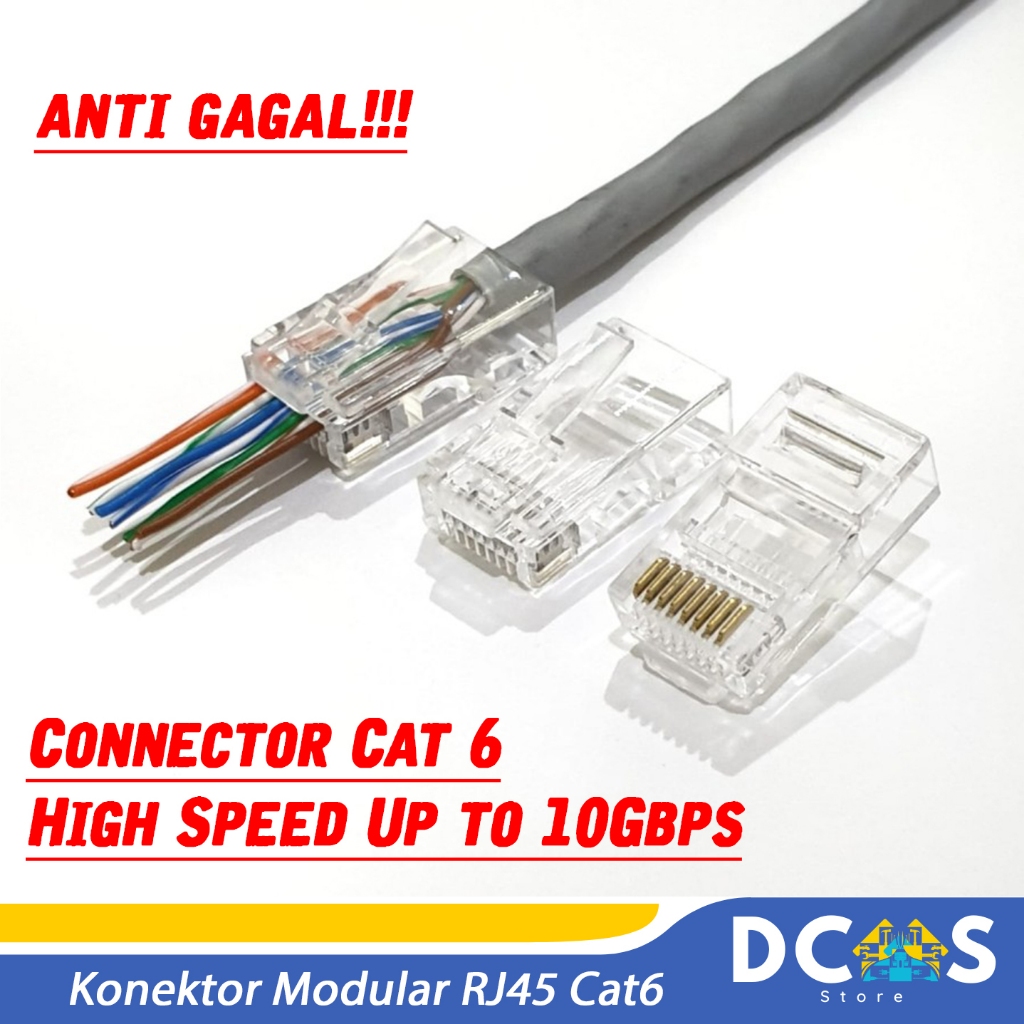 Jual Konektor Modular RJ45 Cat6 Tembus Anti Gagal / Connector ...