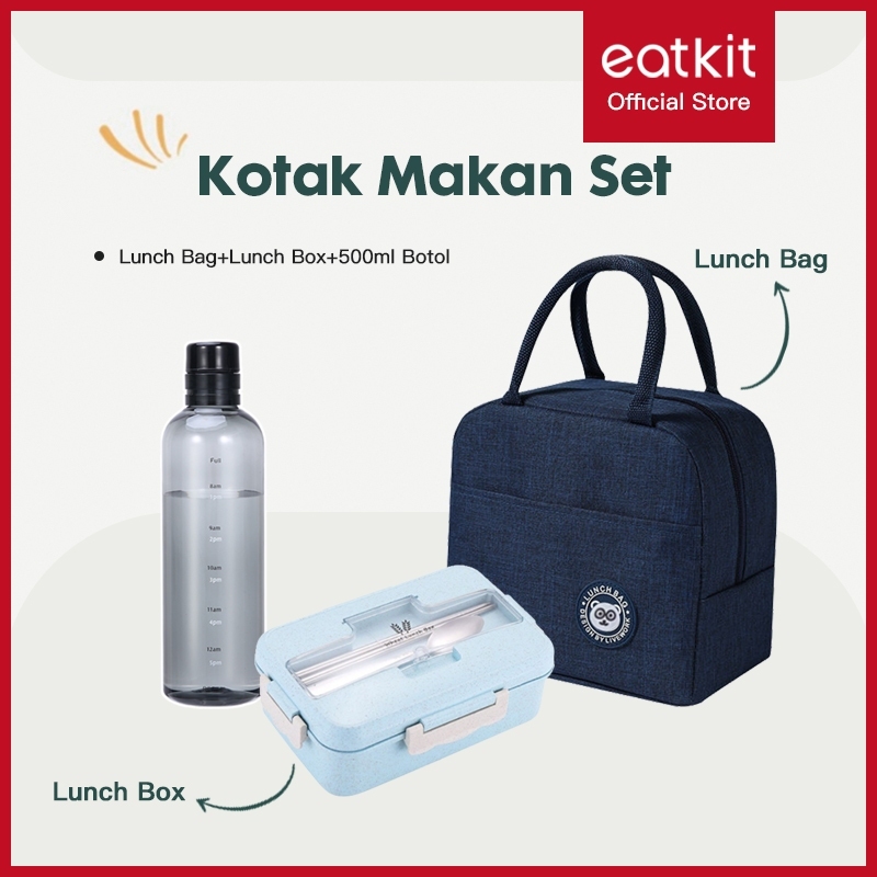 Jual Eatkit Lunch Box Set Kotak Bekal Makan Jerami Gandum Paket kotak makan 1000ml Free Sendok ...