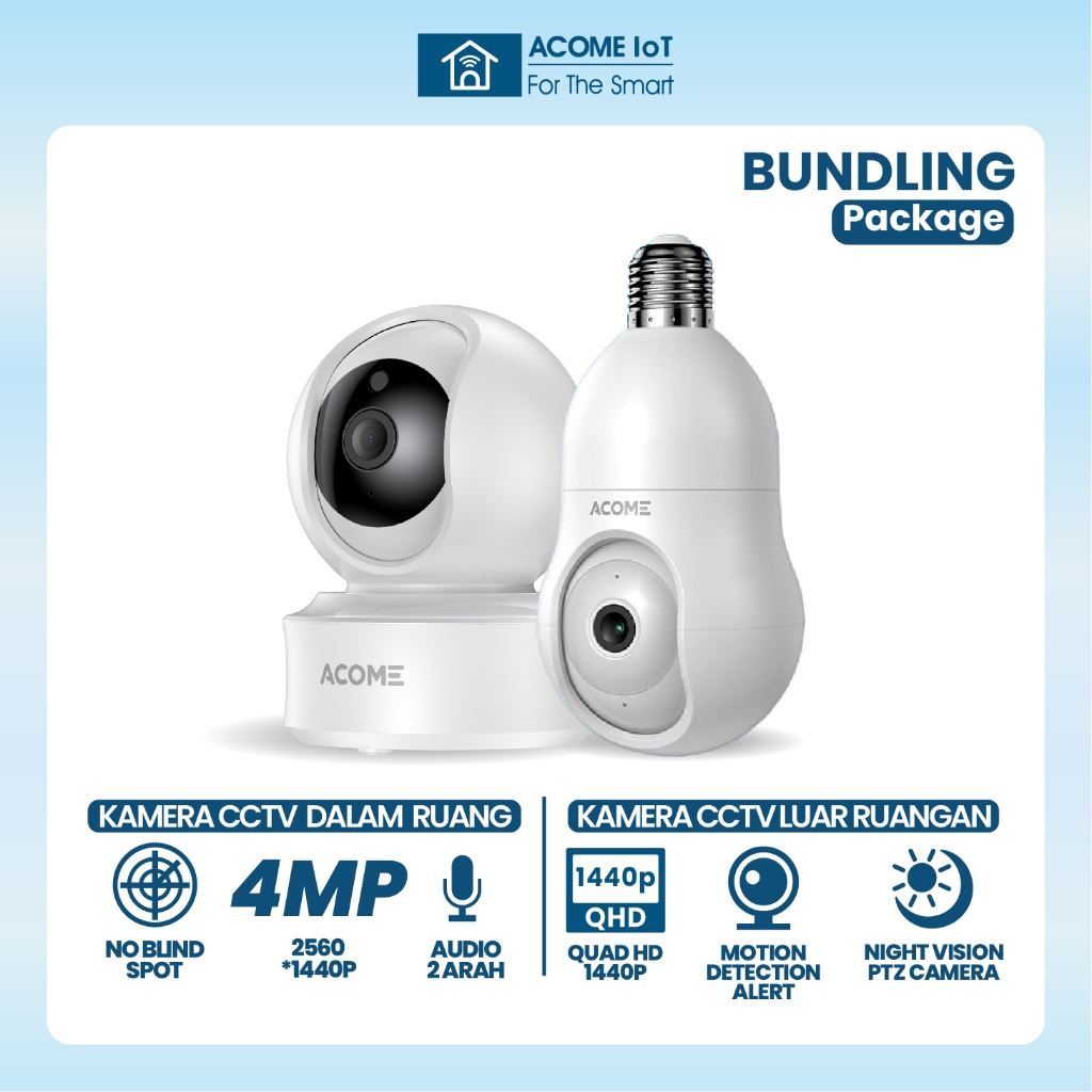Jual ACOME Kamera Smart CCTV APC03 + APC8S Camera Audio FULL HD 1440P 4MP No Blind Spot 2 Arah ...
