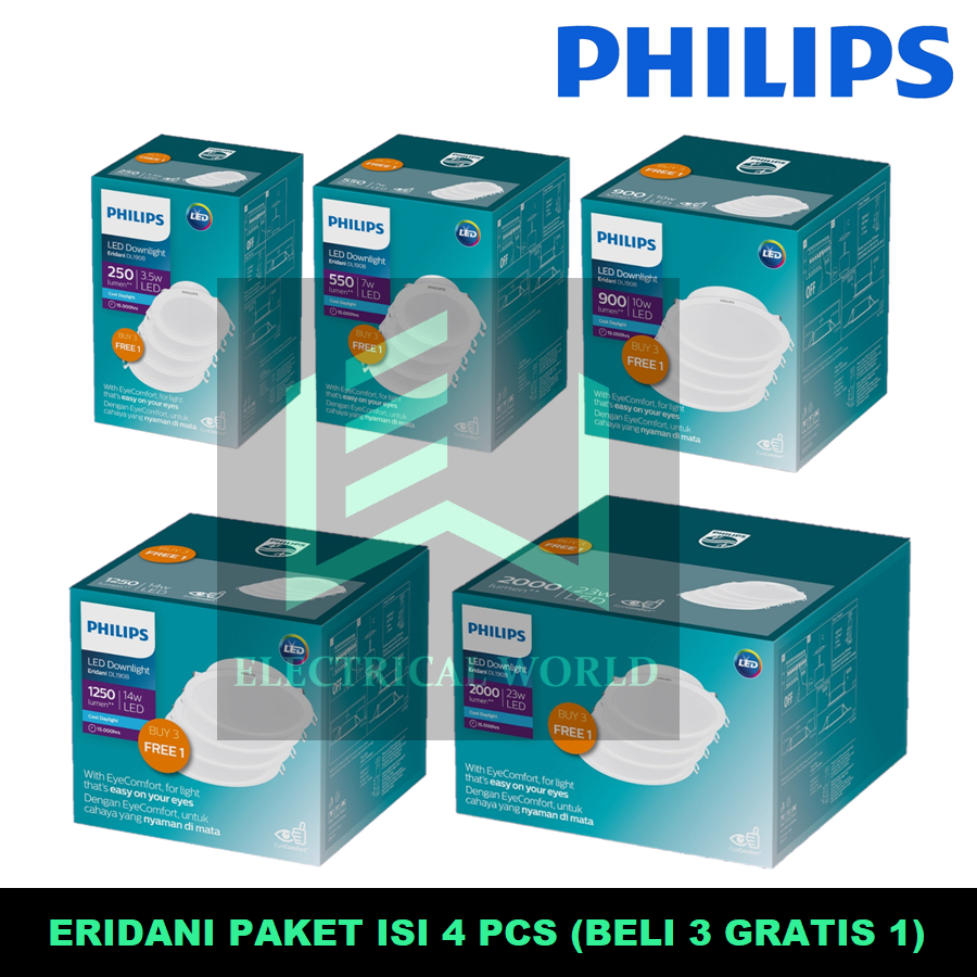 Jual [PAKET ISI 4] PHILIPS LED Downlight Eridani Paket 3,5 7 10 14 23 Watt Multipack Lampu ...