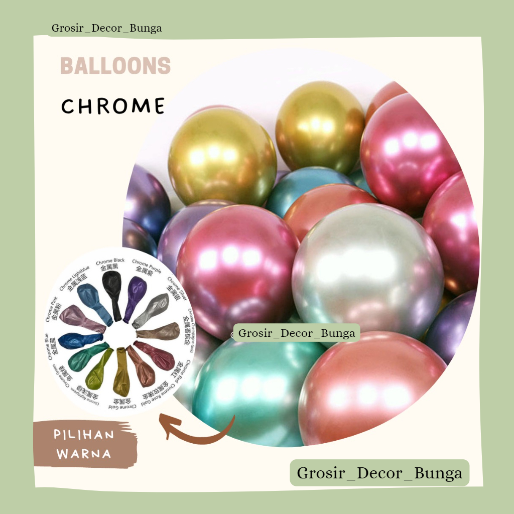 Jual (YH) 1PACK ISI 100PCS / 50PCS BALON LATEX METALIK CHROME BALLON 12 ...