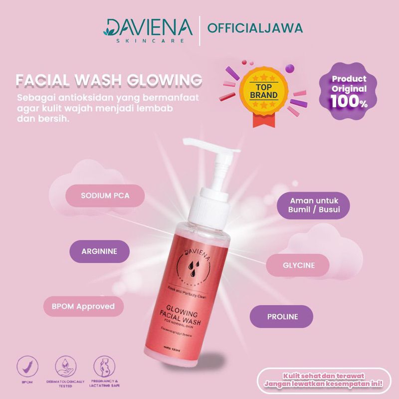 Jual Daviena Skincare Facial Wash Glowing Series Original / Facial Wash ...