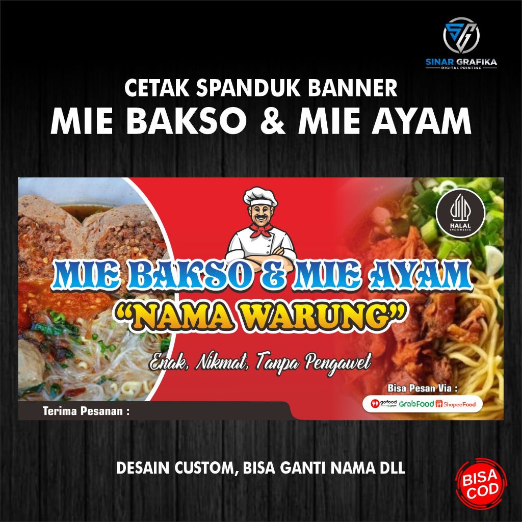 Jual Cetak Spanduk/Banner Mie Bakso & Mie Ayam / Bisa Ganti Nama, Menu ...