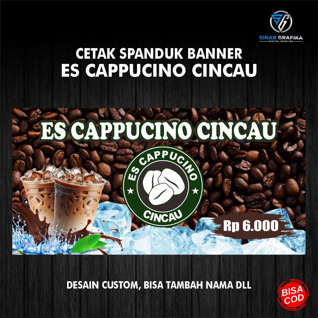 Jual Spanduk Es Cappucino Cincau, Banner Capcin Bisa request Ukuran ...