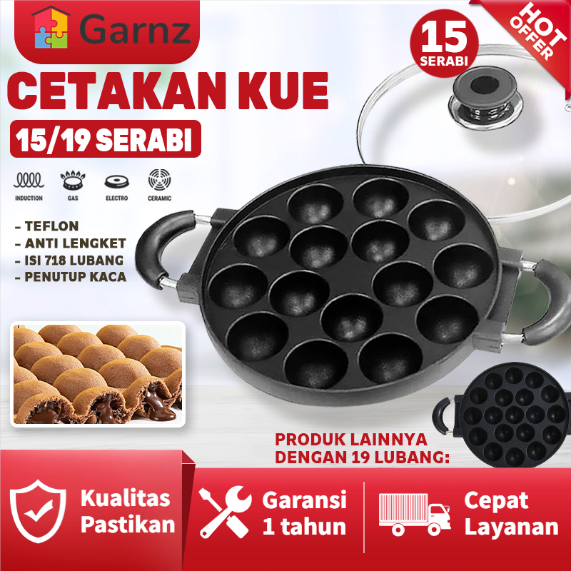 Jual Cetakan Kue 15/19 Lubang Cekung Takoyaki Dengan Tutup Kac/Cetakan ...