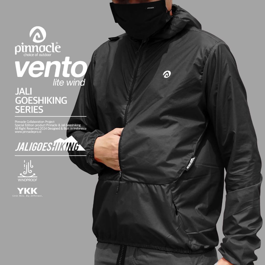 Jual Pinnacle Pro Official Vento Lite Wind Jacket - Black | Shopee ...