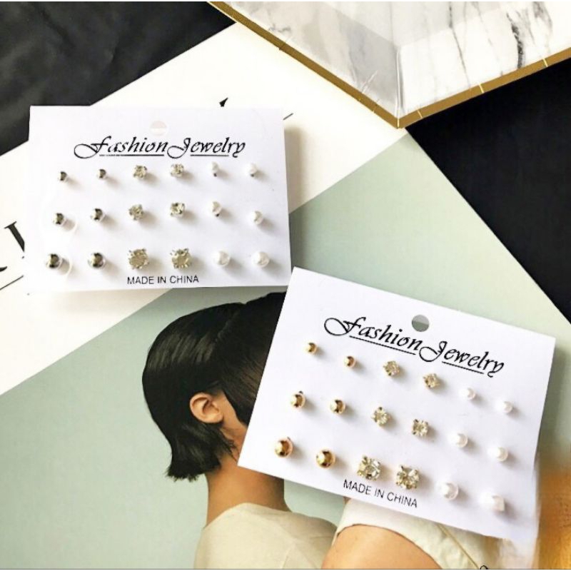 Jual 1 Set Anting Import Wanita Korean Anting Set 9 Pasang Import ...