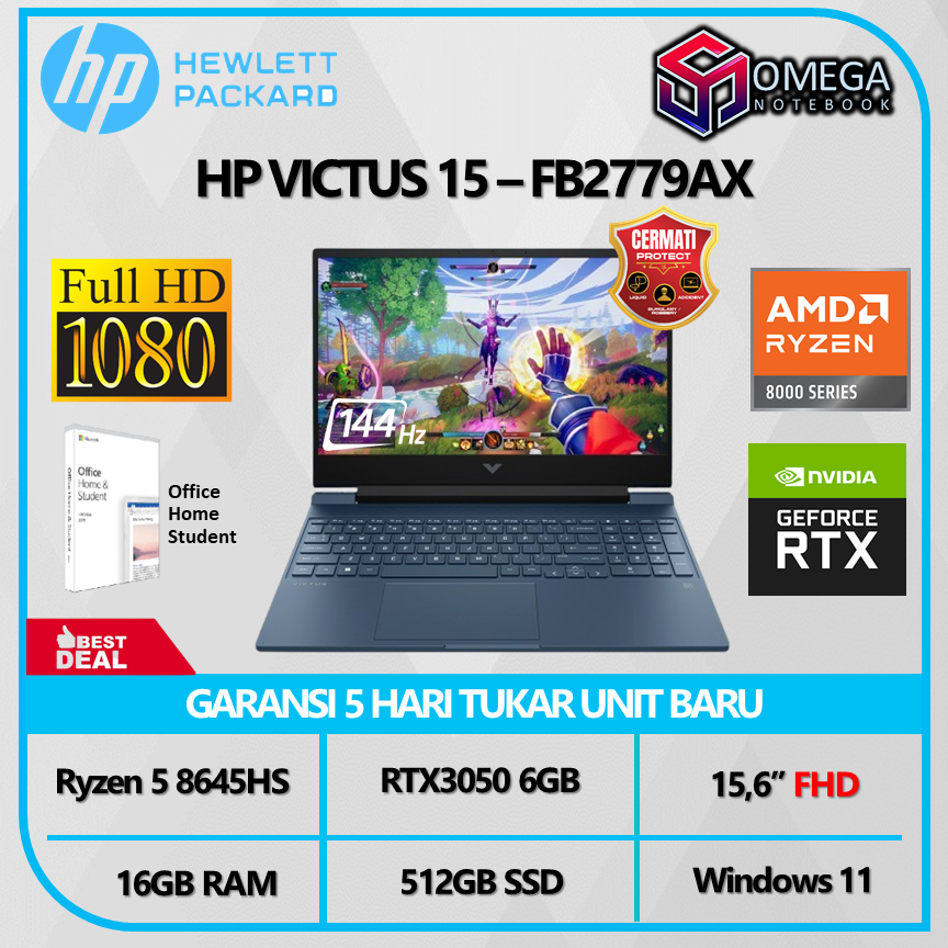 Jual HP Victus 15 Ryzen 5 8645HS 16GB 512GB SSD RTX3050 6GB 15,6 FHD ...