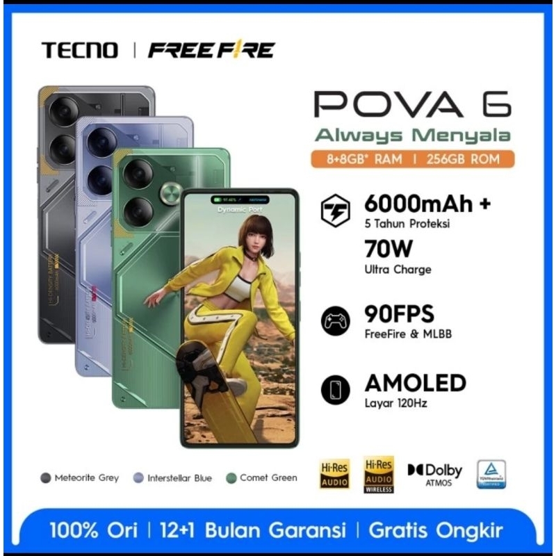 Jual TECNO POVA 6 8+8GB+256GB, 70W Ultra Charge, 6000Mah | Shopee Indonesia