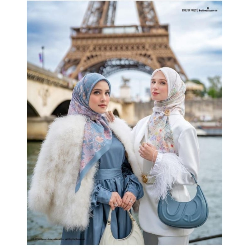 Jual Deenay motif Buttonscarves kw logo pinB+Pouch BOX emily in paris ...