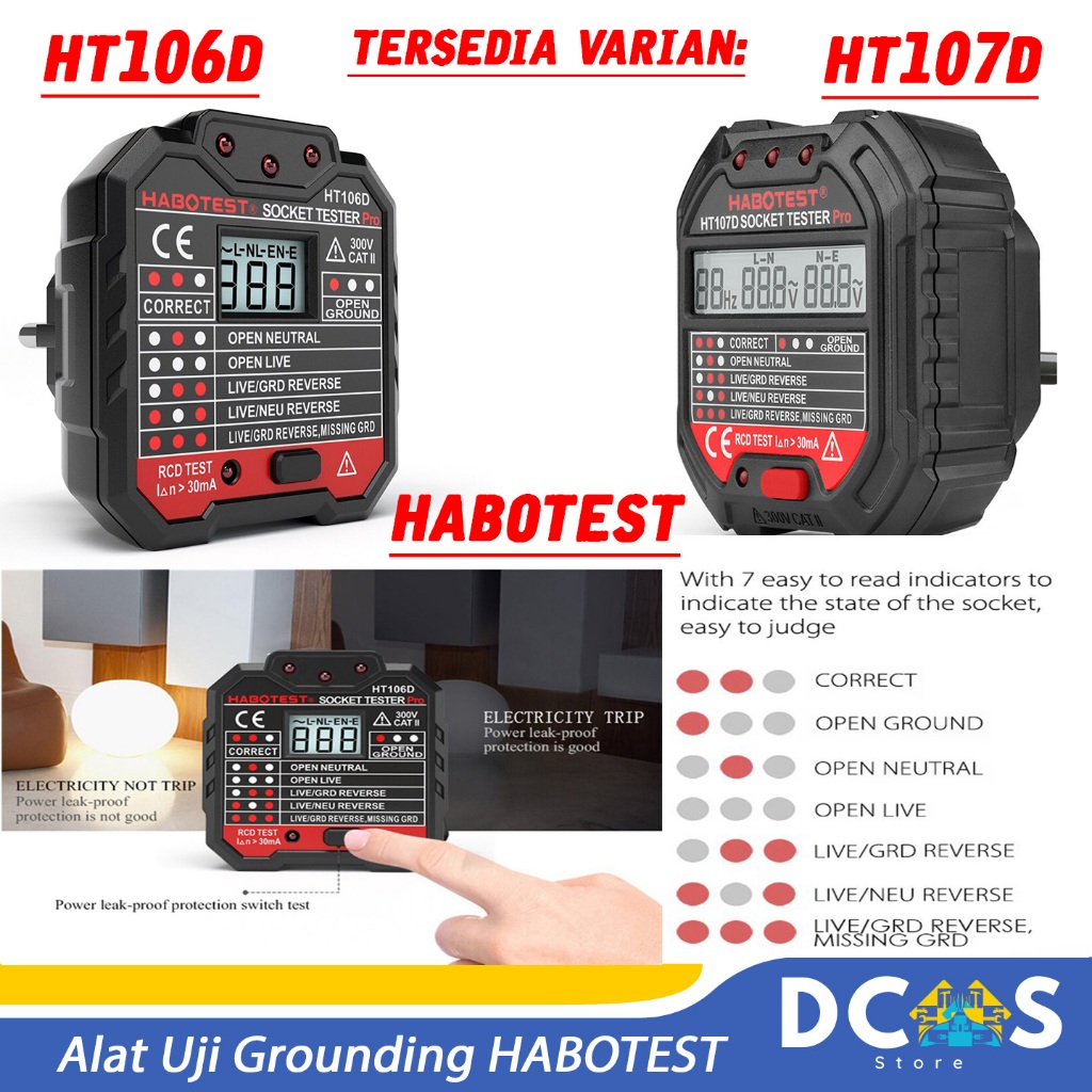 Jual Alat Uji Grounding HABOTEST Stop Kontak Voltage Tester HT106D ...