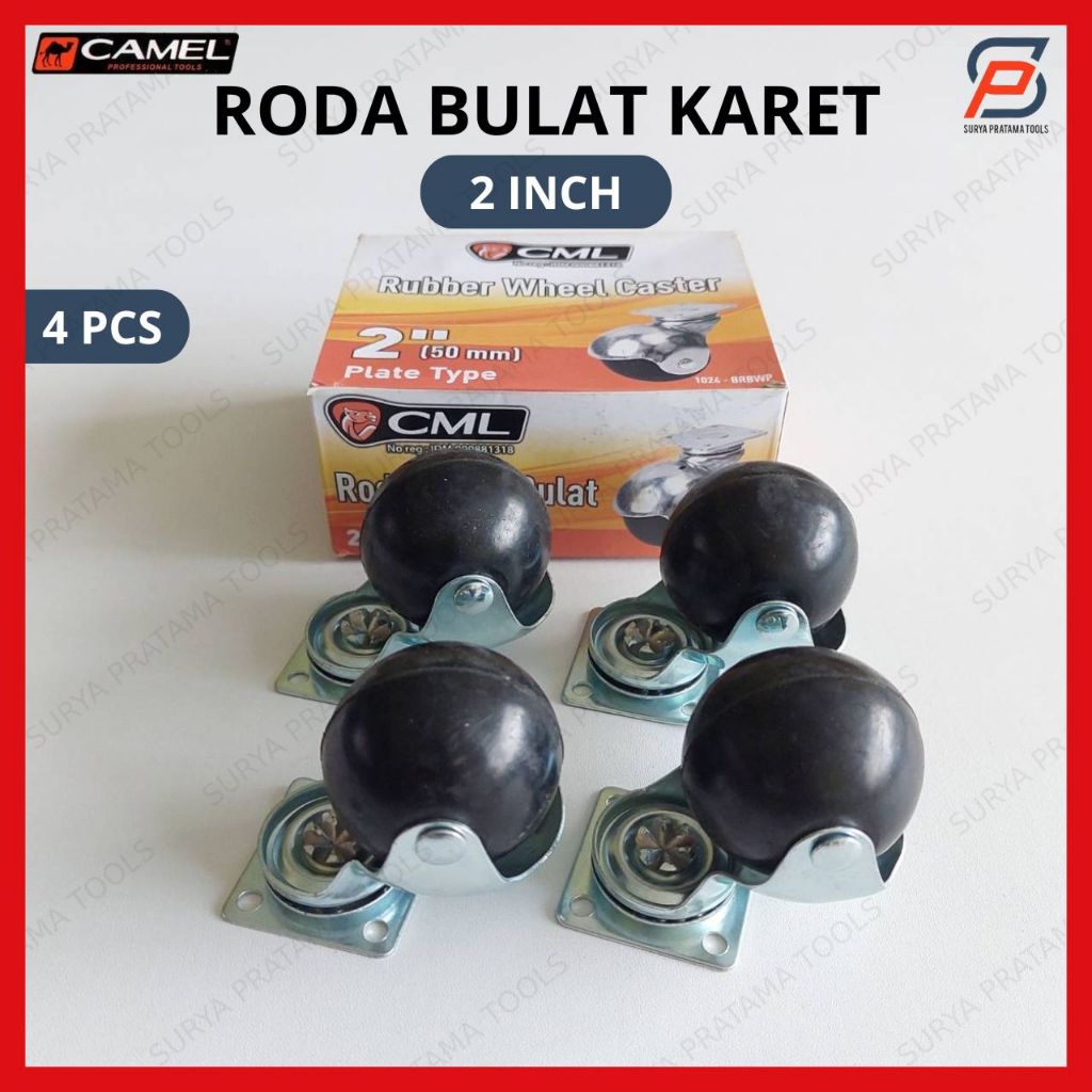 Jual Roda Caster Bulat Karet 2 Inch 1 Set 4 Pcs Roda Kastor Bulat Karet ...