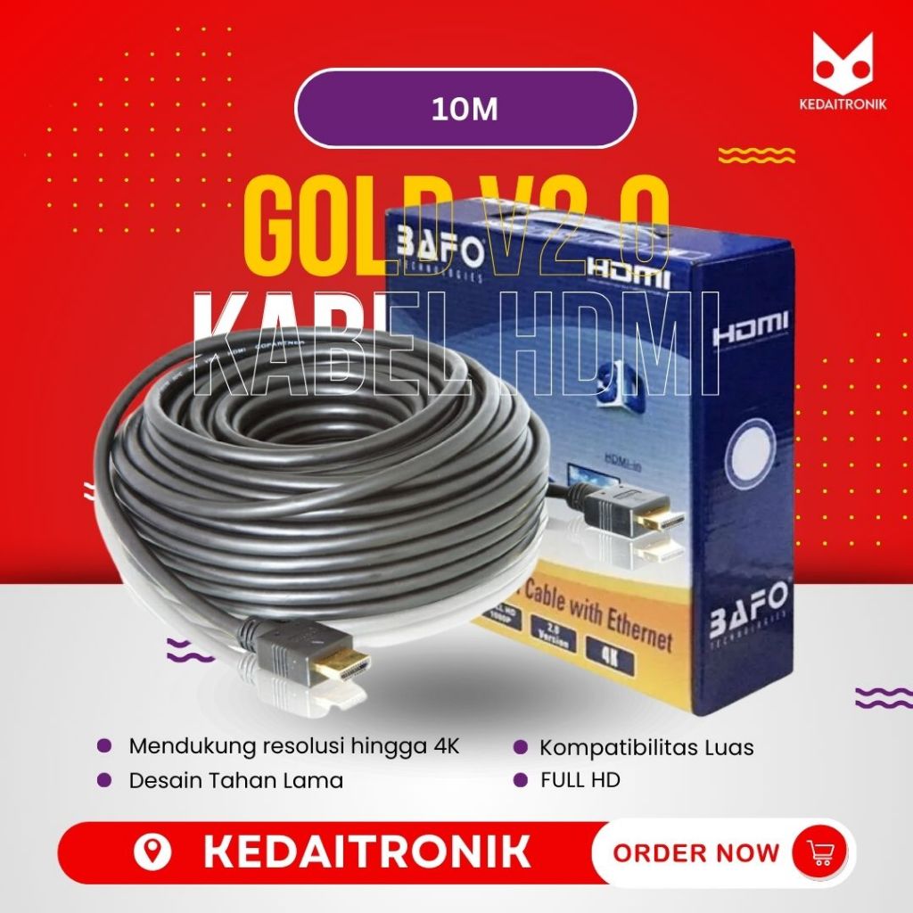 Jual Original Kabel HDMI BAFO 10M Cable + Ethernet GOLD NEW 10 Meter V2 ...