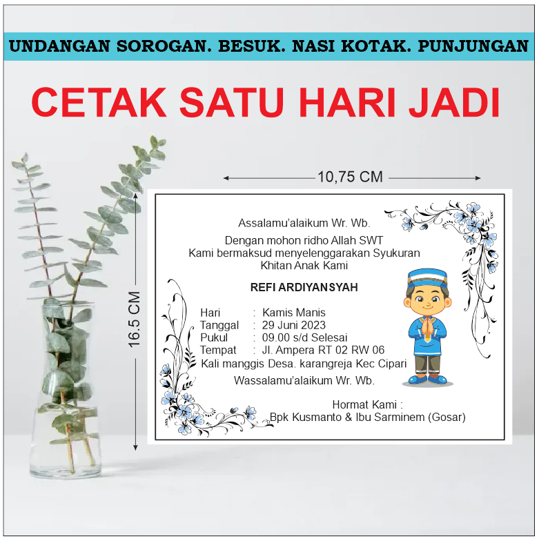 Jual Undangan Hitanan Untuk Besek (HVS BAGI 4 / WARNA) | Sorogan ...