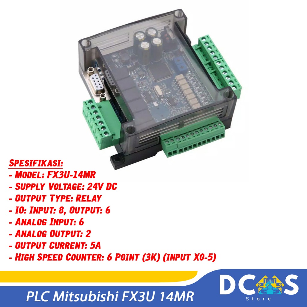Jual PLC Mitsubishi FX3U 14MR 8DI 6DO 6AD 2DA- RS232 RS485 Modbus RTU 24VDC | Shopee Indonesia