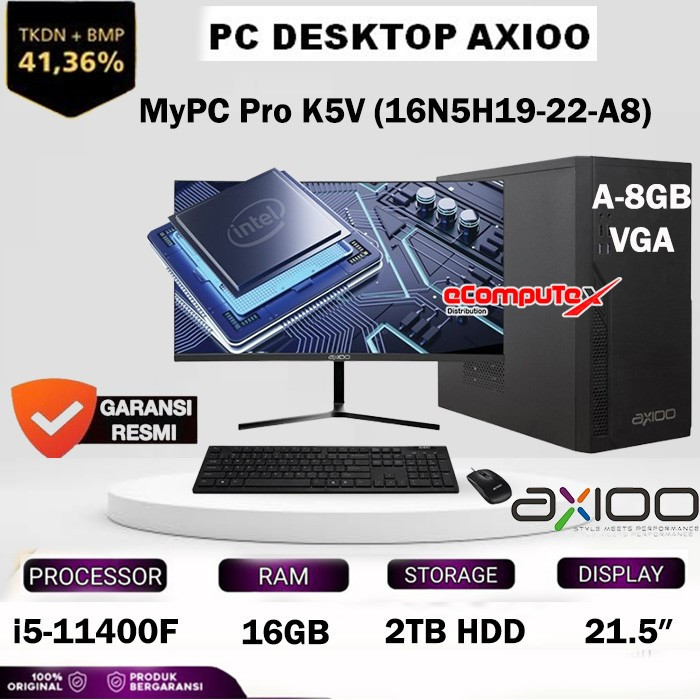 Jual AXIOO PC DESKTOP MYPC PRO K5V (16N5H19-22-A8) i5-11400F RAM 16GB / 512GB + 2TB HDD 21.5 ...