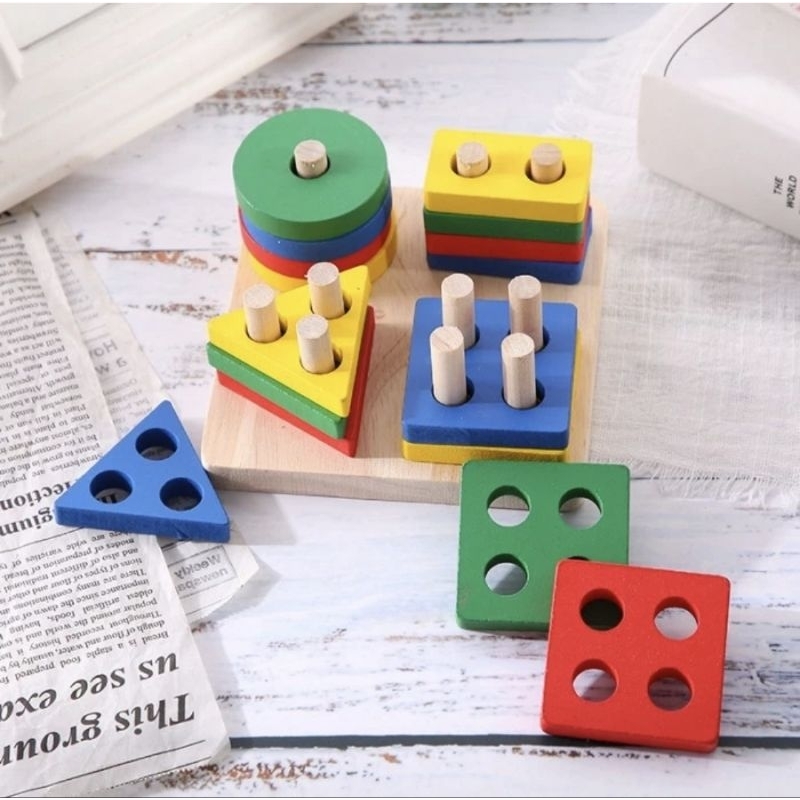 Jual mainan Edukasi pilar basic shape menara geometri / square basic ...