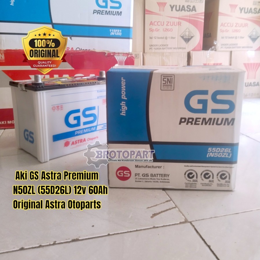 Jual Aki Mobil GS ASTRA Premium N50ZL 55D26L Accu Basah 12v 60Ah | Shopee Indonesia