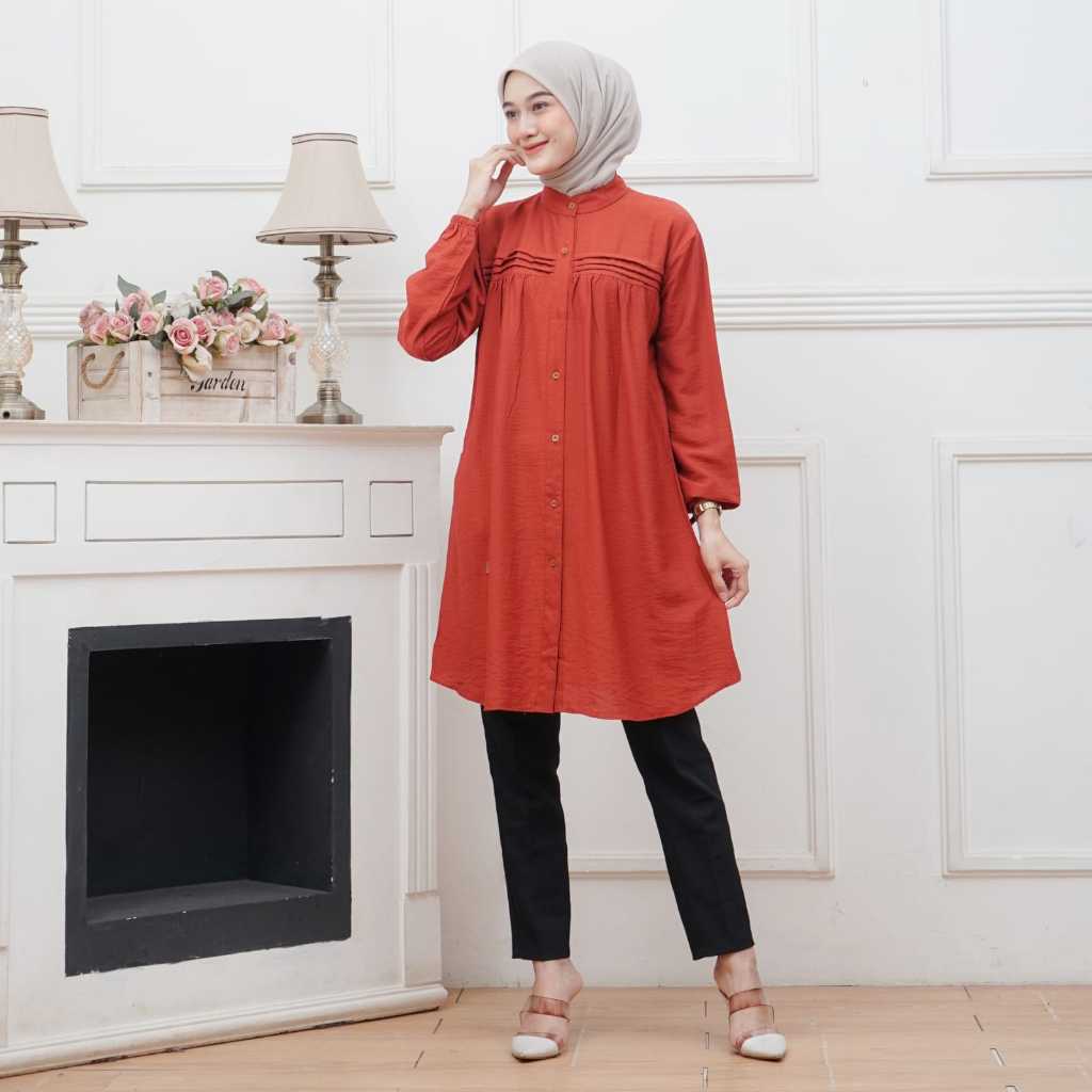 Jual ( JUMBO ) NAURA Long Tunik Polo Linen Premium Fashion Muslim ...