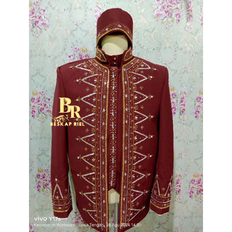 Jual beskap pengantin/beskap akhad asraf/ beskap muslim maron lengkap ...