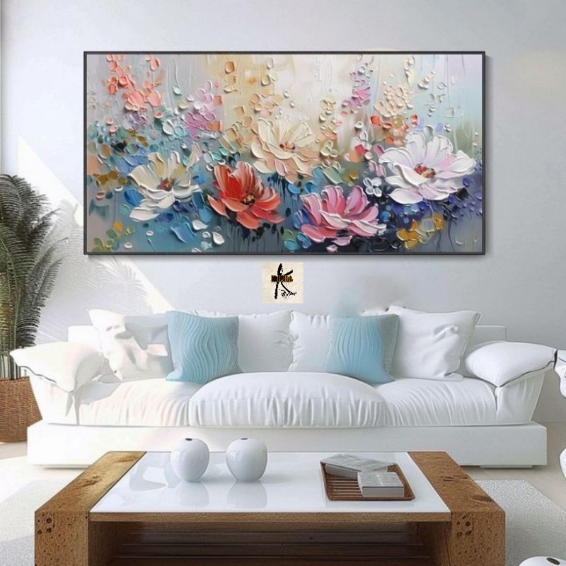 Jual lukisan bunga mawar texture tebal Modern aesthetic | Shopee Indonesia