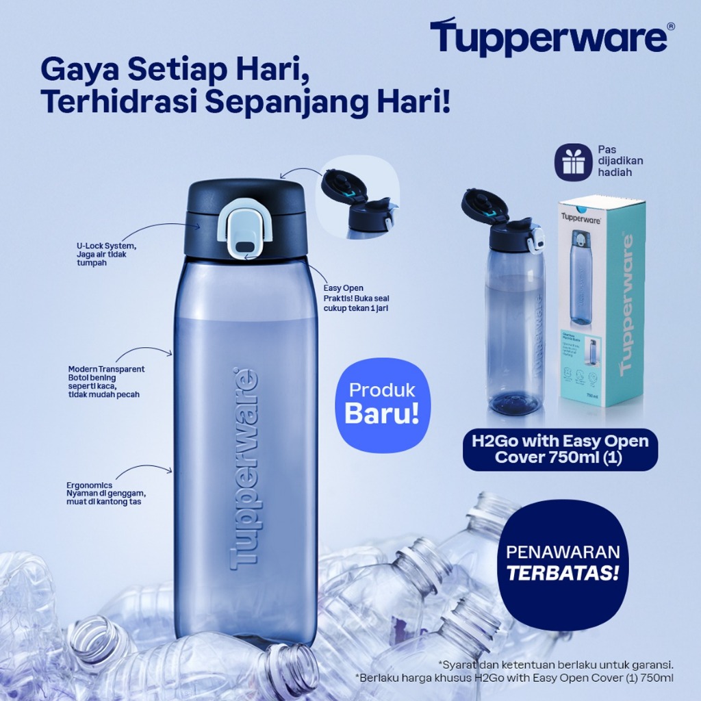Jual H2GO 750 ml NO STRAW / Botol Minum Tupperware Original Termurah! | Shopee Indonesia